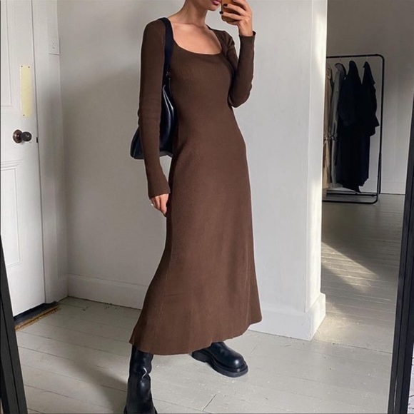 Who What Wear | Dresses | Jade Square Back Aline Dress In Dark Oak ...